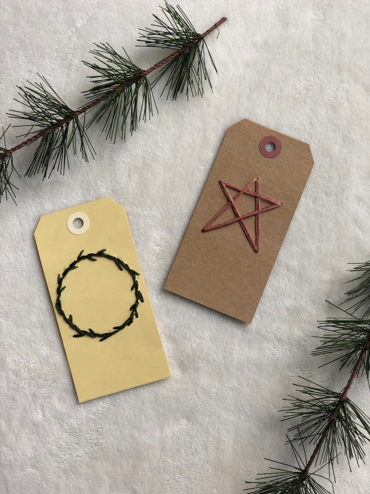 Embroidered Paper Christmas Tags with Printable - Home Sweet Harps